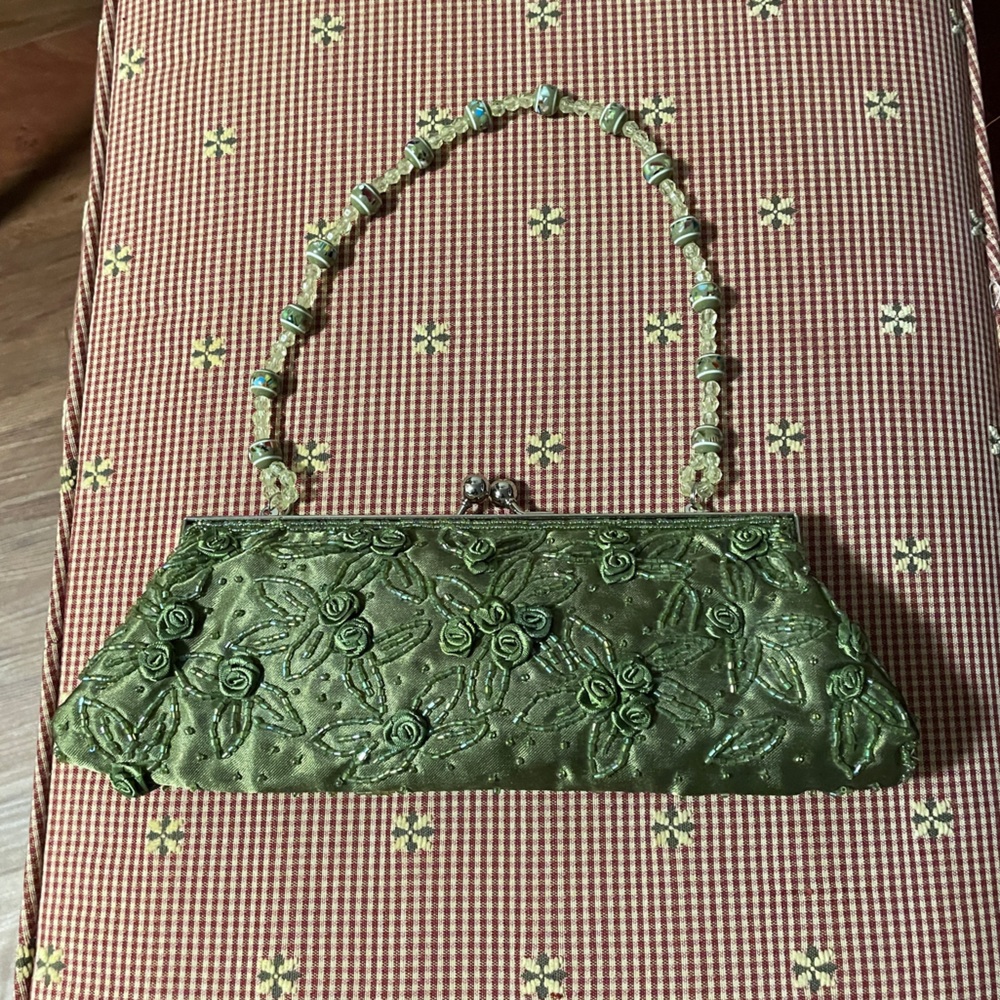 Spectacular Green Beaded Floral Vintage Bag, Euc - Gem